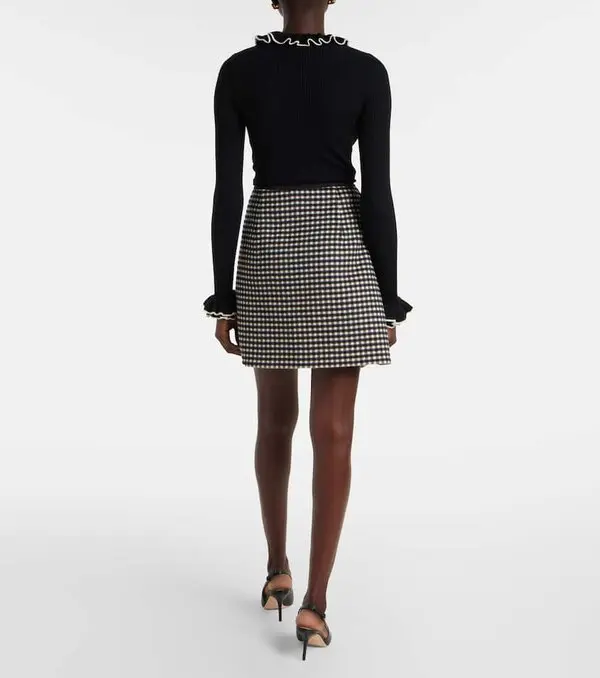 Valentino Garavani Gingham Wool And Cashmere Miniskirt - Black