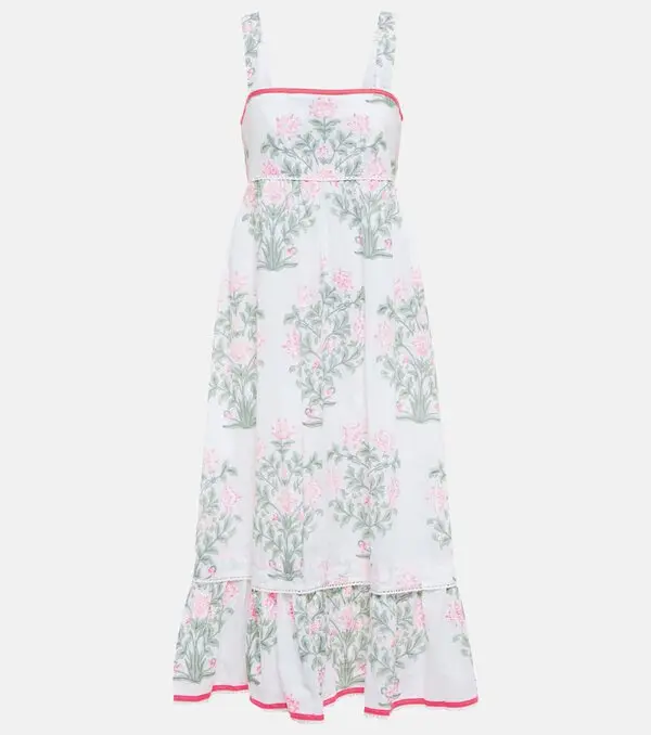 JULIET DUNN Floral Cotton Tiered Midi Dress
