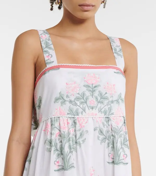 JULIET DUNN Floral Cotton Tiered Midi Dress