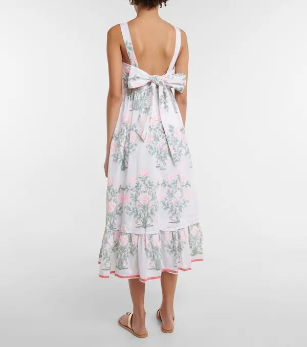 JULIET DUNN Floral Cotton Tiered Midi Dress