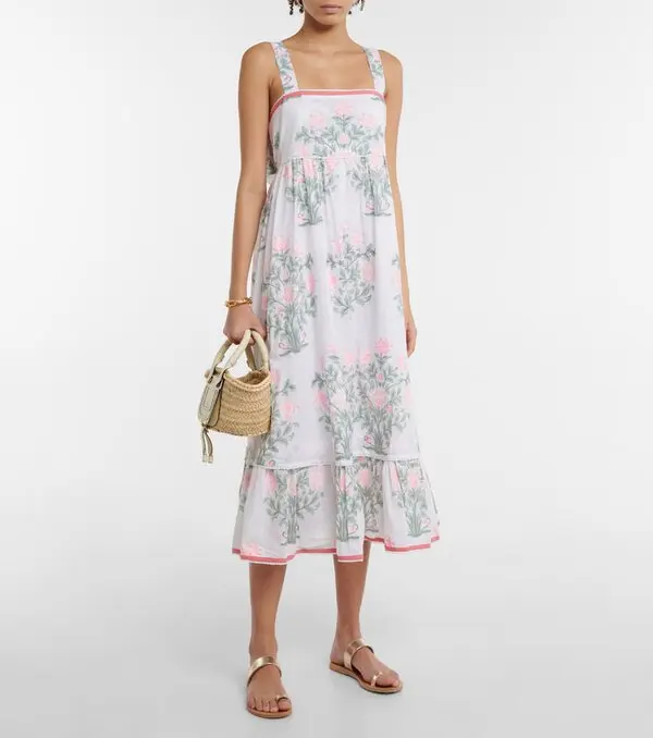 JULIET DUNN Floral Cotton Tiered Midi Dress