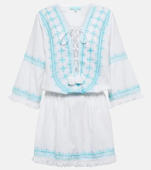 Melissa Odabash Martina Cotton And Linen Embroidered Minidress - Multicoloured