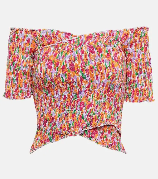 Poupette St Barth Floral Off-shoulder Crop Top - Multicoloured