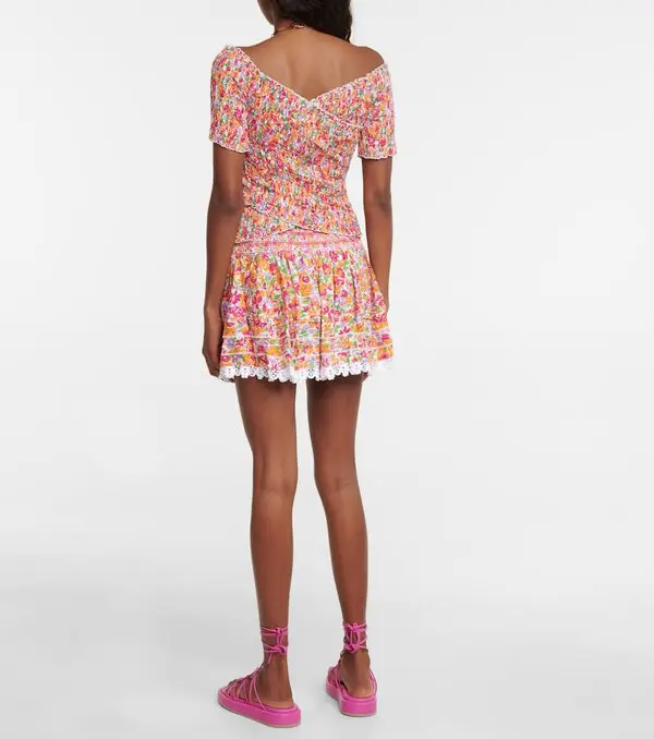Poupette St Barth Floral Off-shoulder Crop Top