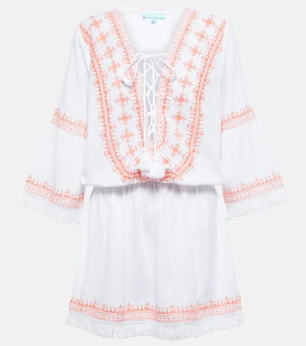 Melissa Odabash Martina Cotton And Linen Embroidered Minidress - Multicoloured