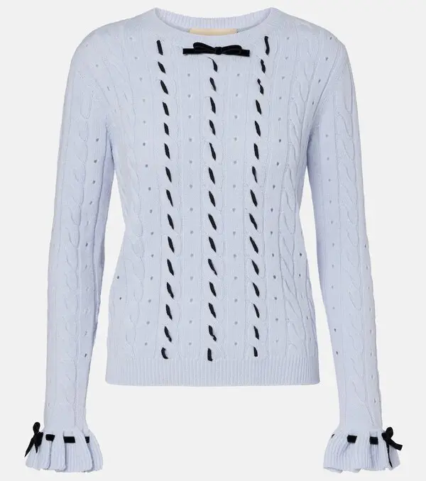 Valentino Garavani Bow-detail Cable-knit Virgin Wool Sweater