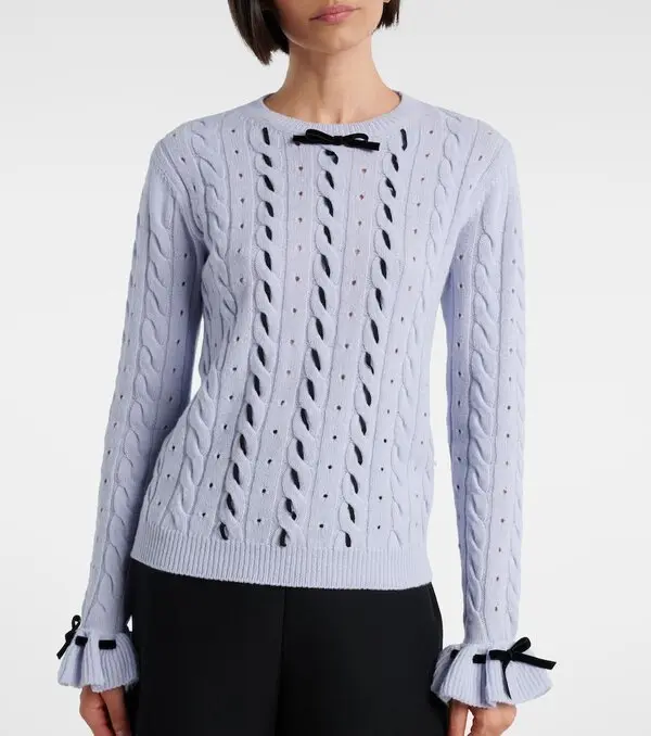 Valentino Garavani Bow-detail Cable-knit Virgin Wool Sweater