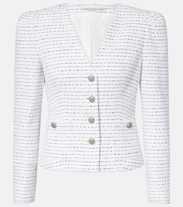 Alessandra Rich Striped Tweed Jacket - White
