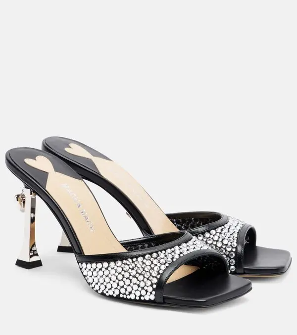 Mach & Mach Puffy Heart Ring 95 Leather Mules - Black
