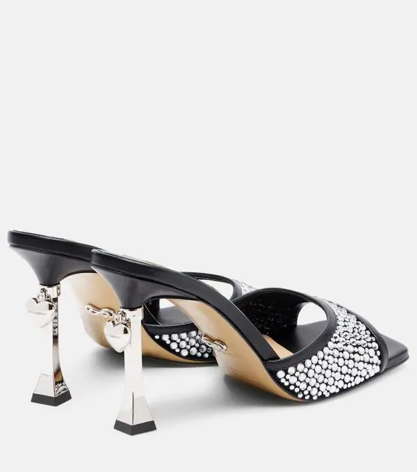 Mach & Mach Puffy Heart Embellished Leather Mules