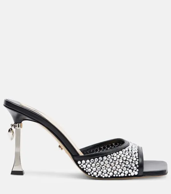 Mach & Mach Puffy Heart Embellished Leather Mules