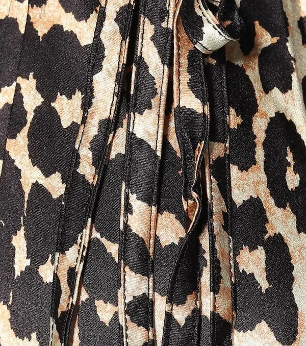 GANNI Leopard-printed Stretch-silk Dress - Brown