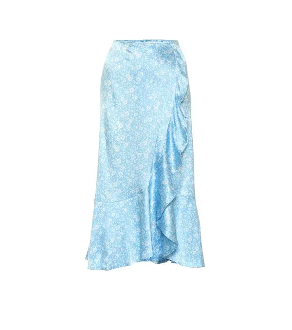 GANNI Stretch-silk Satin Midi Skirt - Blue