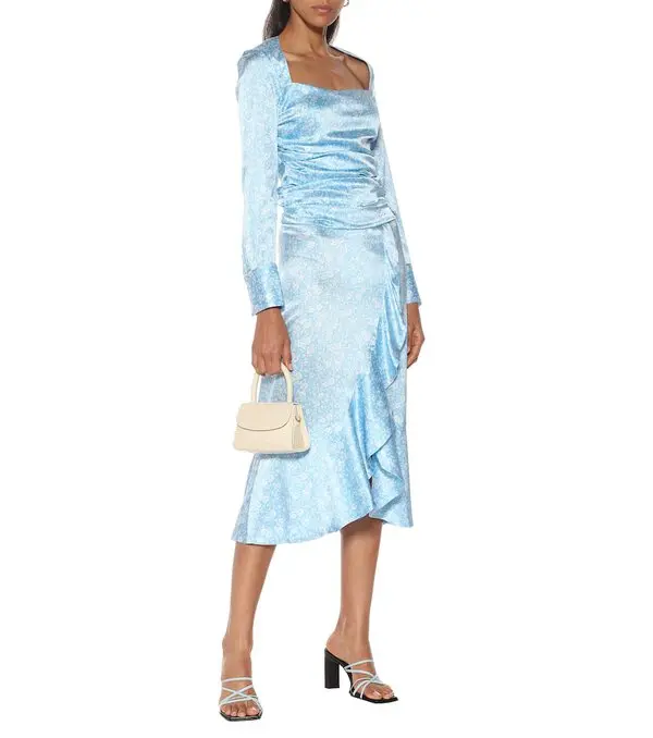 GANNI Stretch-silk Satin Midi Skirt