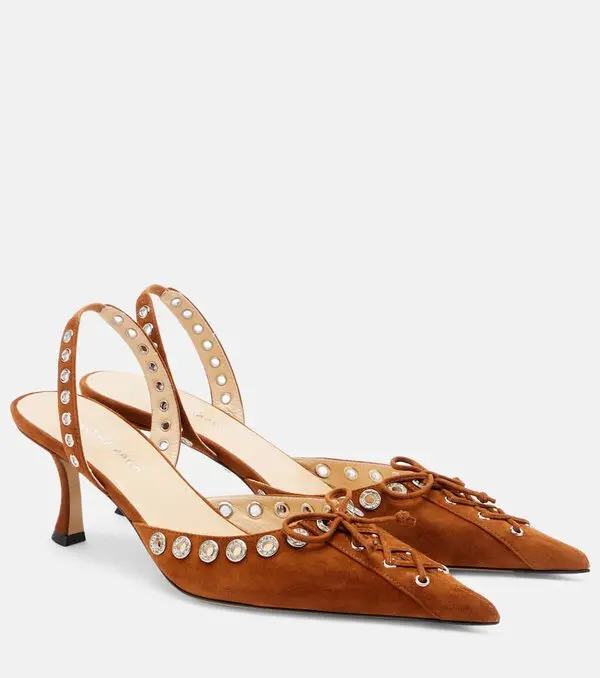 Mach & Mach Crystalized Corset 65 Suede Slingback Pumps