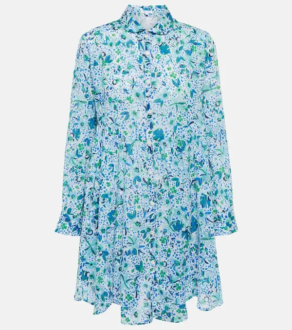 Poupette St Barth Floral Cotton Minidress - Blue
