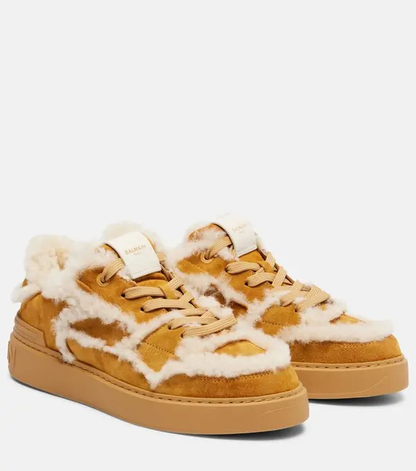 Balmain Shearling-trimmed Suede Sneakers