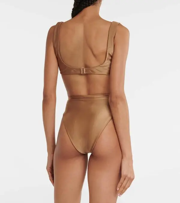 Jade Swim Incline High-rise Bikini Bottoms In Sable Sheen