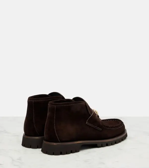 Gucci Horsebit Suede Ankle Boots - Brown