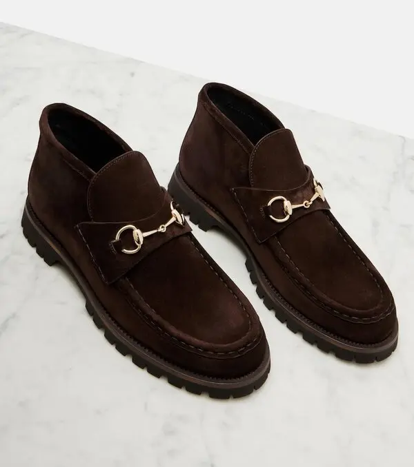 Gucci Horsebit Suede Ankle Boots - Brown