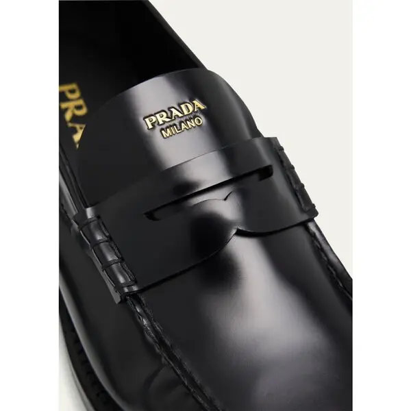 Prada Leather Ruched Penny Loafers