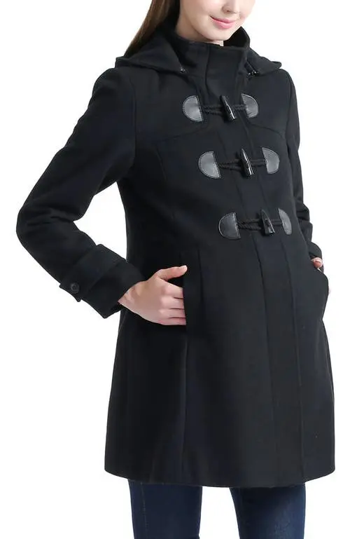 KIMI + KAI Maternity Duffle Wool Coat - Black