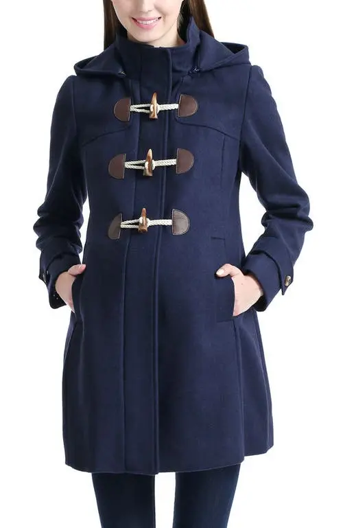 KIMI + KAI Paisley Maternity Duffle Toggle Wool Coat - Navy