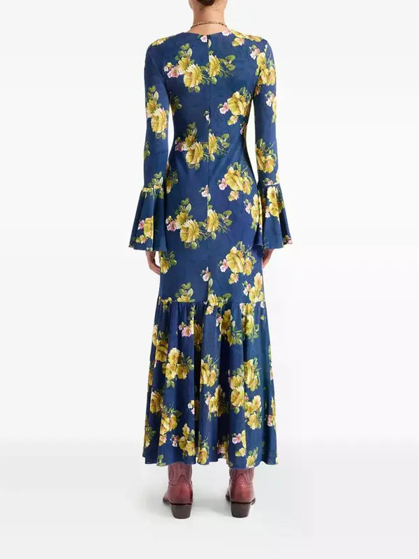 La DoubleJ Floral Bell-sleeve Midi Dress
