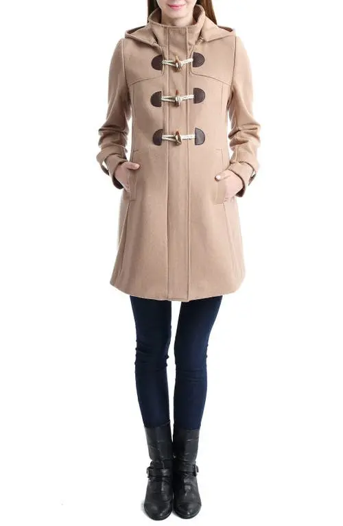 KIMI + KAI Paisley Wool Blend Maternity Duffle Coat - Camel