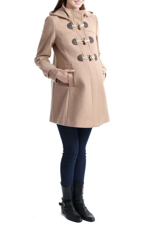 KIMI + KAI Paisley Wool Blend Maternity Duffle Coat - Camel