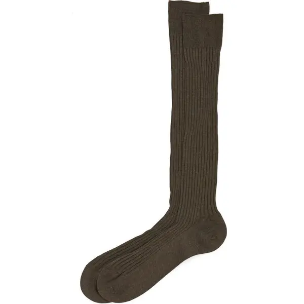 Pantherella Cotton Lisle Blend Over-the-calf Dress Socks - Dark Brown
