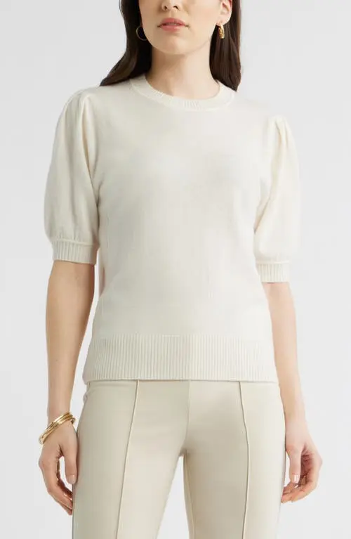 Caslon Puff Sleeve Wool & Cashmere Sweater - Ivory Snow