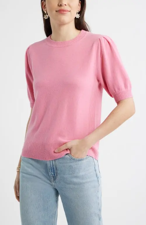 Caslon Puff Sleeve Wool & Cashmere Sweater - Pink Zenna
