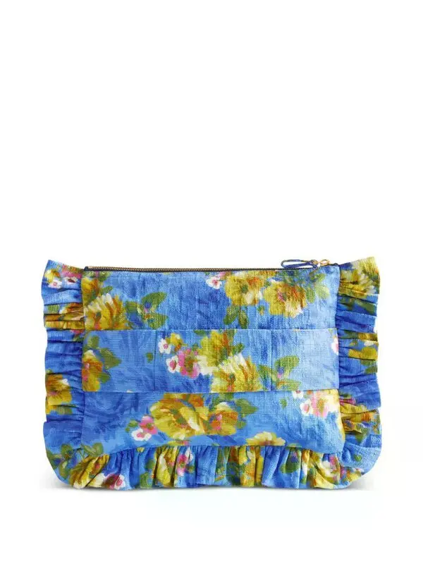 La DoubleJ Floral-print Ruffled Clutch - Blue