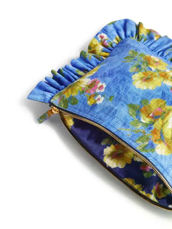 La DoubleJ Floral-print Ruffled Clutch - Blue