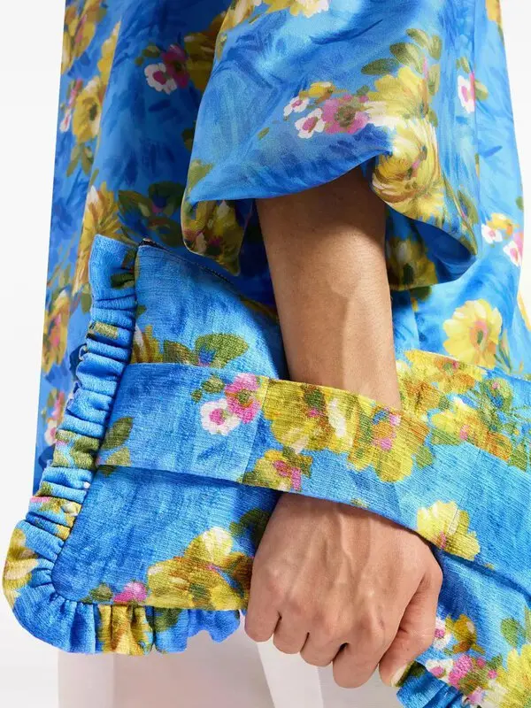 La DoubleJ Floral-print Ruffled Clutch - Blue