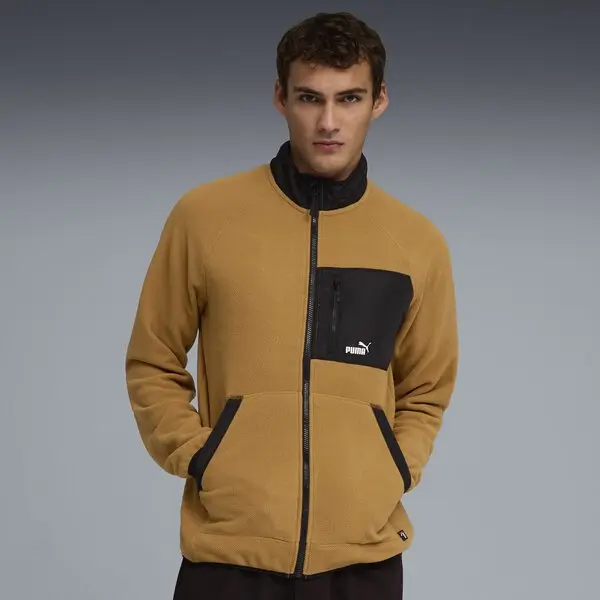 PUMA Polar Fleece Jacket With Woven Finish - Brown