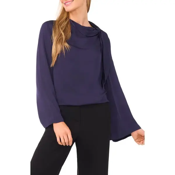 Ted Baker London Flowy Long Sleeve Georgette Top - Baritone Blue