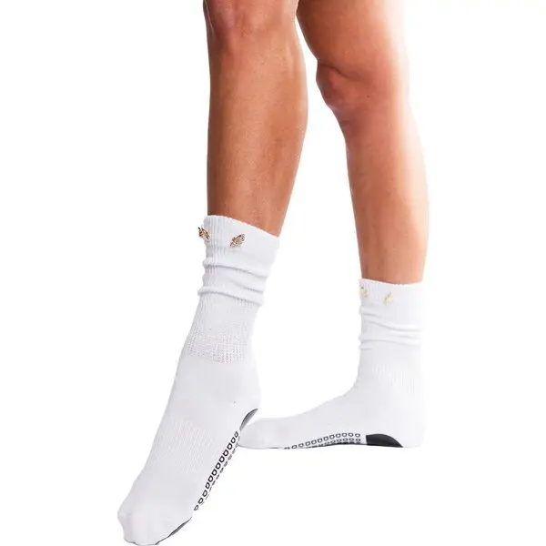 AREBESK Seashell Slouchy Grip Crew Socks - White