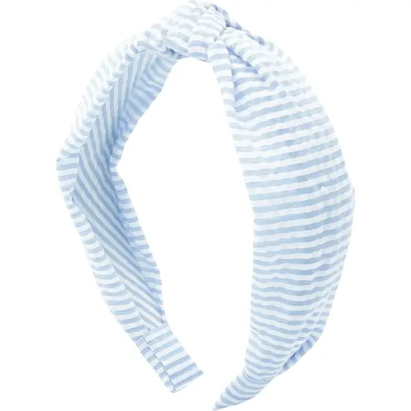 BITS & BOWS Seersucker Knot Headband - Blue/white