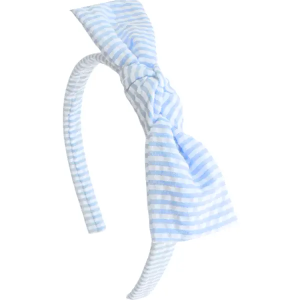 BITS & BOWS Seersucker Bow Headband - Blue/white