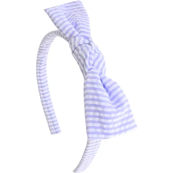 BITS & BOWS Seersucker Bow Headband - Lavender/white