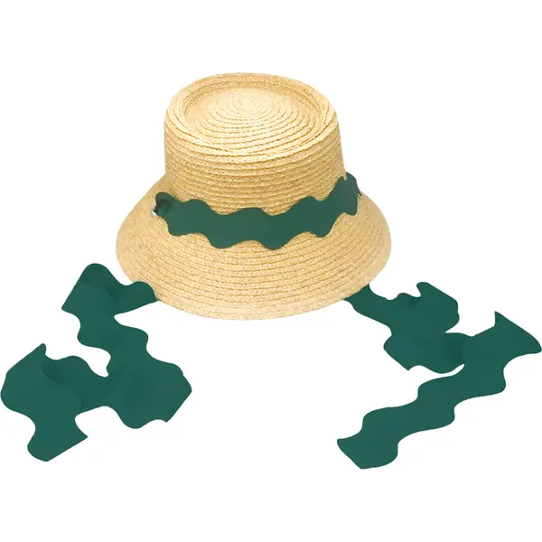 BITS & BOWS Straw Harbor Hat With Scalloped Ribbon - Green