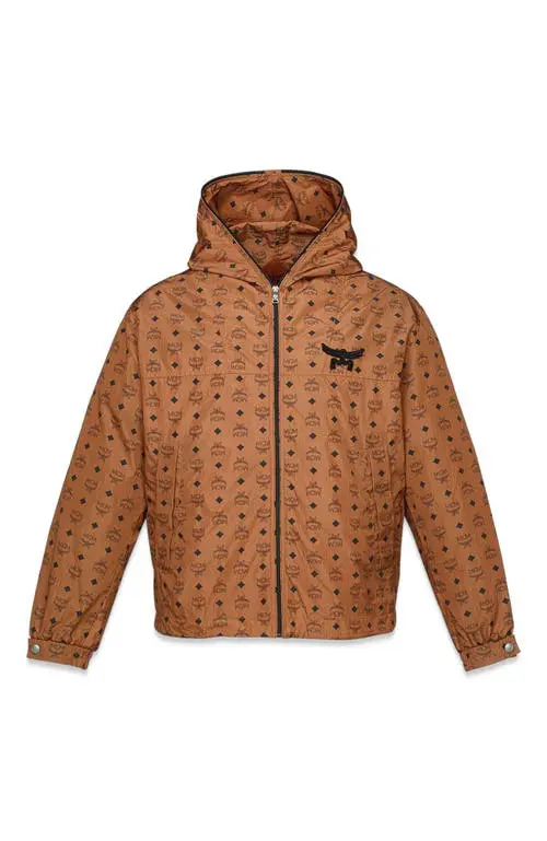 Mcm Monogram Print Windbreaker In Econyl - Brown