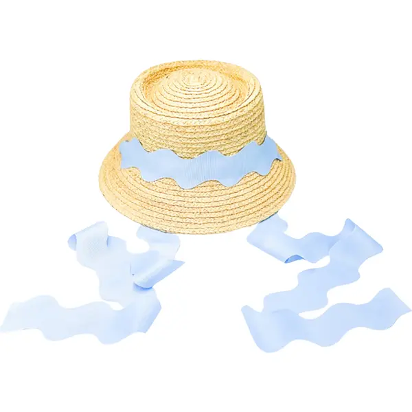 BITS & BOWS Straw Harbor Hat With Ribbon - Blue