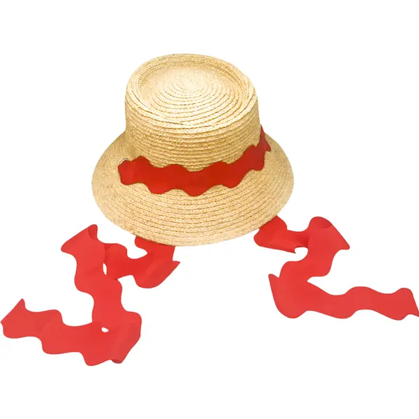 BITS & BOWS Straw Harbor Hat With Ribbon - Red