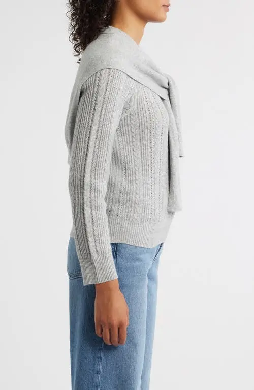 Wit & Wisdom Cable Stitch Tie Sleeve Sweater - Heather Grey