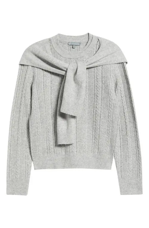 Wit & Wisdom Cable Stitch Tie Sleeve Sweater - Heather Grey