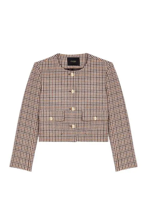 Maje Short Checked Jacket - Beige
