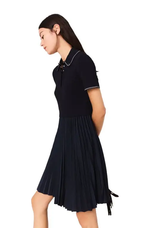 Maje Mini Pleated Polo Collar Dress
